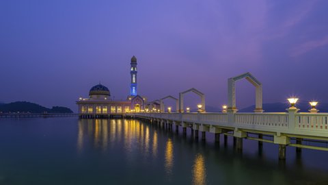 Beautiful Time Lapse Floating Mosque Sunrise Stock Footage Video (100% ...
