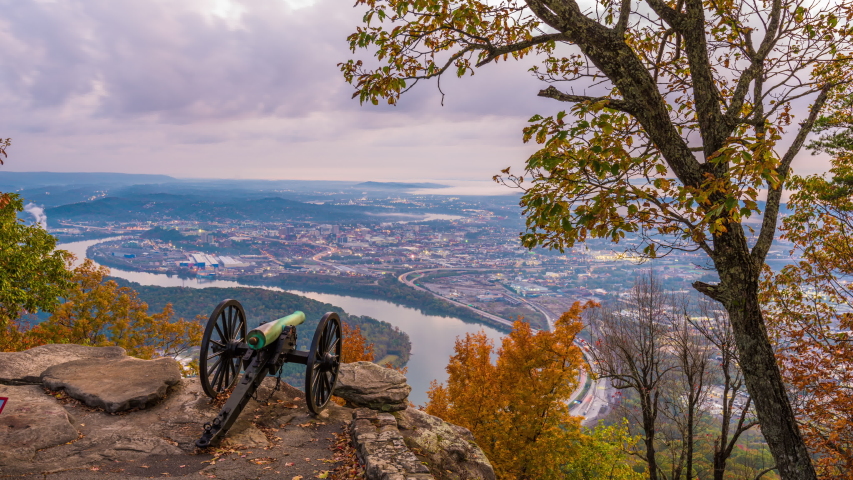 View of river and Chattanooga at Lookout Mountain, Tennessee image ...