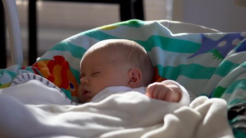 Cute Baby Sleeping Swing Cradle Morning Stock Footage Video (100% ...