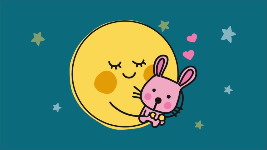 full moon hug rabbit cartoon Stock Footage Video (100% Royalty-free ...
