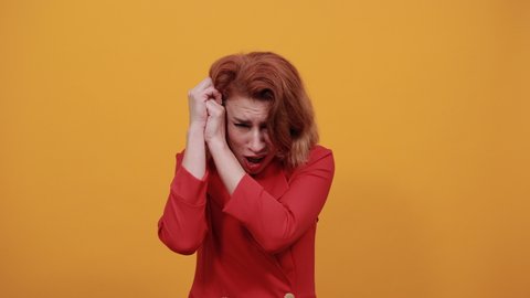 Defenseless Scared Caucasian Young Woman Keeping Stock Footage Video ...