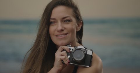 Portrait Young Woman Dreaming Camera Stock Footage Video (100% Royalty ...