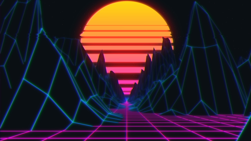3D Cyberpunk Retro Synthwave Car Tunnel Landscape VJ Loop Motion Background Technology Videos