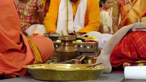 Homa Havan Fire Ceremony Performed Hindu Stock Footage Video (100% ...