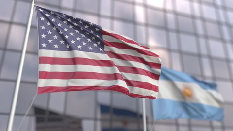 Waving Flags Usa Argentina Front Modern Stock Footage Video (100% ...
