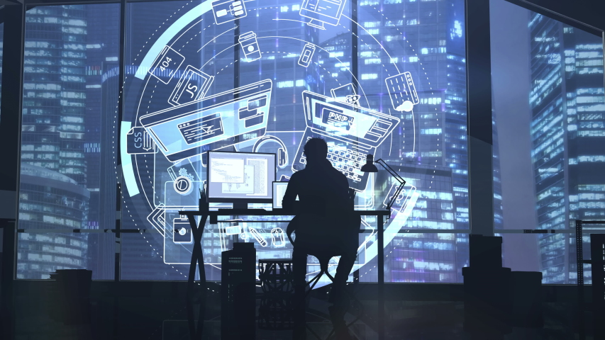 silhouette web developer on background evening Stock Footage Video (100 ...