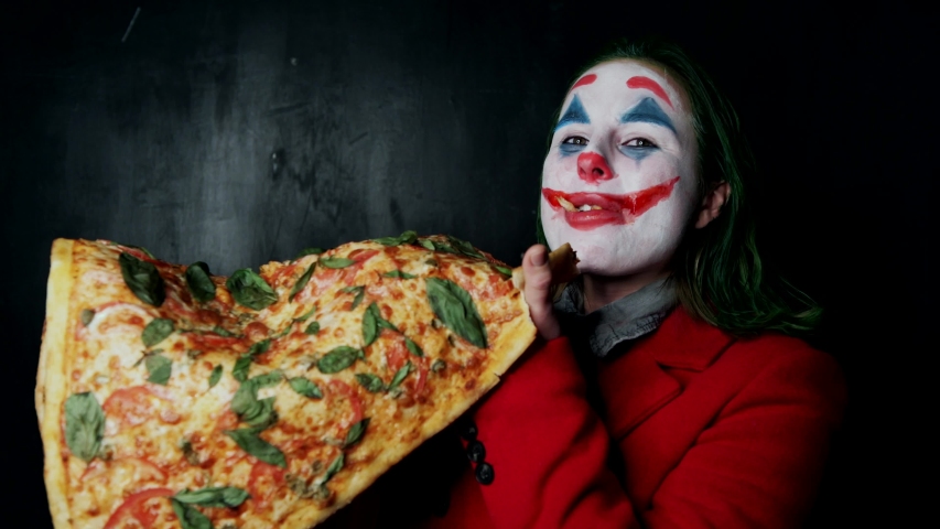 Clown Cosplay Female Actor Eating Stock Footage Video (100% Royalty ...