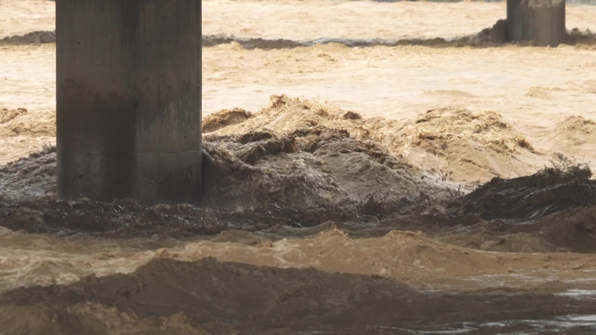 Flood Waters Between Bridge Columns. Stock Footage Video (100% Royalty ...