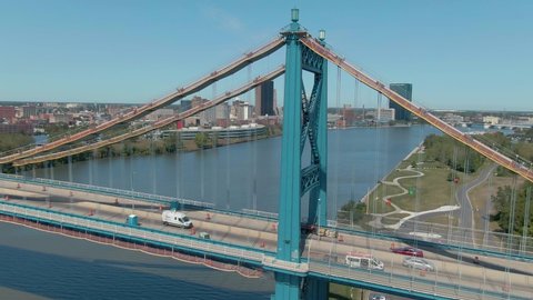 Aerial Traffic Crossing Anthony Wayne Bridge Stock Footage Video (100% ...