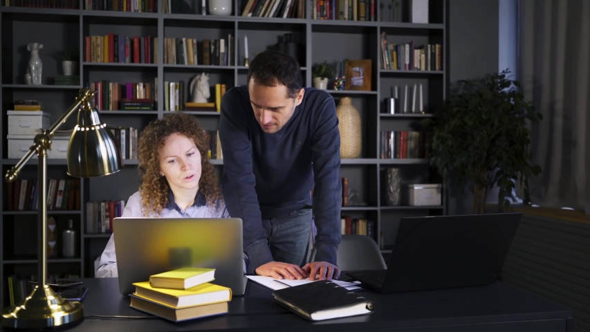 colleagues modern library coworking using laptop Stock Footage Video ...