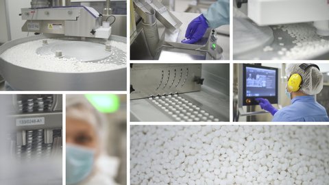 Drug Production Line Pharmaceutical Manufacturing Collage Stock Footage ...