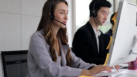 Young Beautiful Women Call Center Wear Stock Footage Video (100% ...