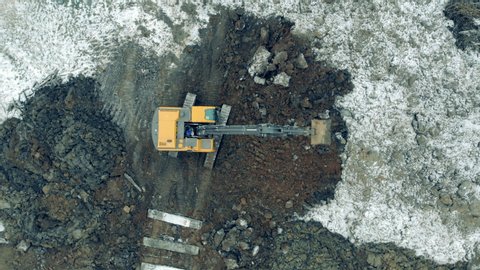 Excavator Digging Soil Construction Site Top Stock Footage Video (100% ...