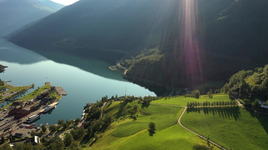 Town in the mountains on a lake in Norway image - Free stock photo ...