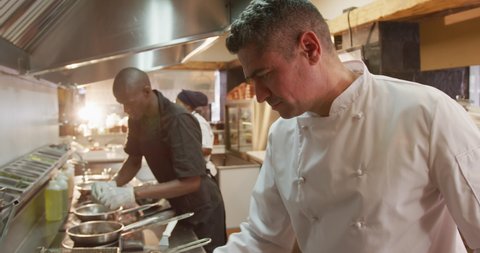 Side View Caucasian Male Chef Working Stock Footage Video (100% Royalty ...