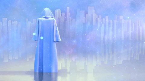 Robed Traveler Before Pure City Stock Footage Video (100% Royalty-free ...