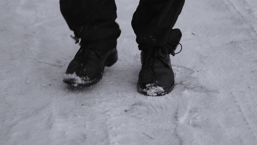 feet man wearing black shoes freezing Stock Footage Video (100% Royalty ...