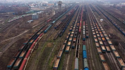 Cargo Trains Standing Depot Aerial Shot Stock Footage Video (100% ...