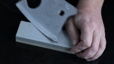Cleaver Narrow Knife Sharpening On Whetstone Stock Footage Video (100% ...