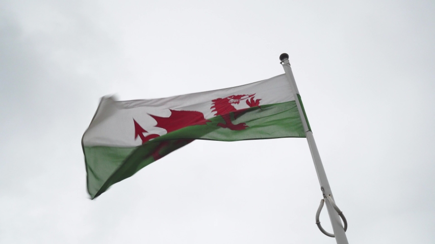 closeup welsh flag fluttering wind low Stock Footage Video (100% ...