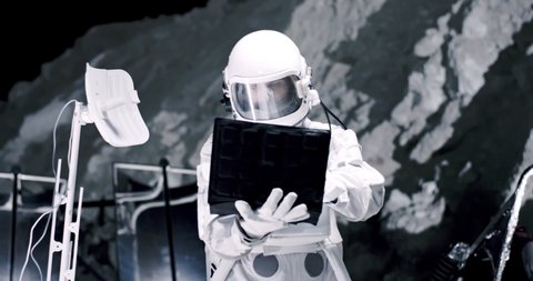 Nasa Cosmonaut White Armor Costume Standing Stock Footage Video (100% ...