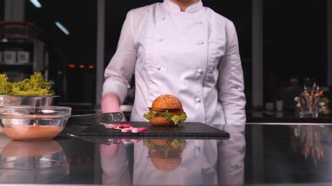 Chef Has Finished Cooking Burger 4k Stock Footage Video (100% Royalty ...