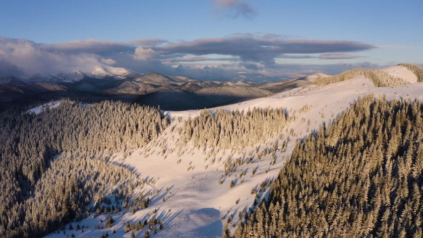 Aerial Winter Landscape At Sunset Stock Footage Video 100 Royalty Free 1046430697 Shutterstock