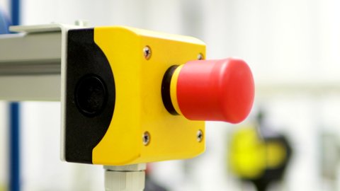 Close Red Emergency Stop Button Factory Stock Footage Video (100% ...
