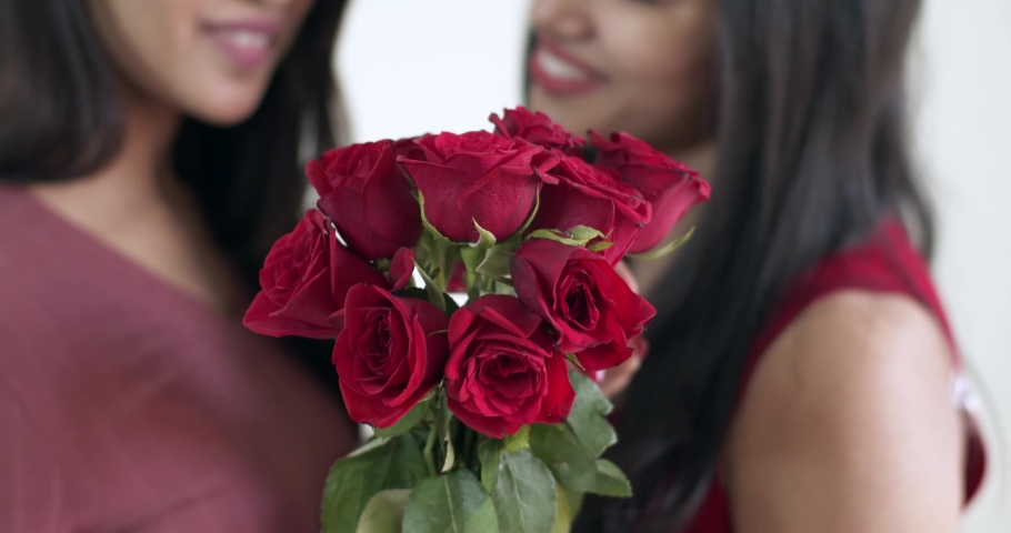 close friends together share bouquet flowers Stock Footage Video (100% ...