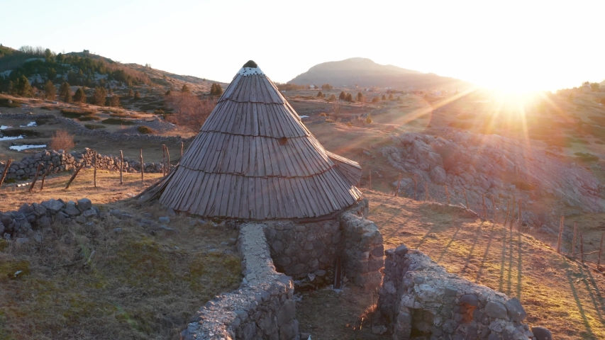 traditional round stone hut conical thatched Stock Footage Video (100% ...