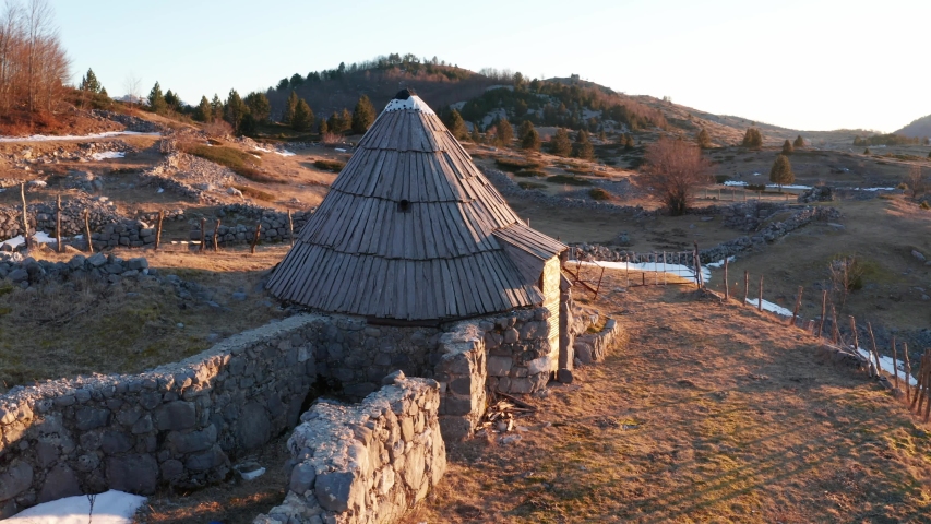 traditional round stone hut conical thatched Stock Footage Video (100% ...