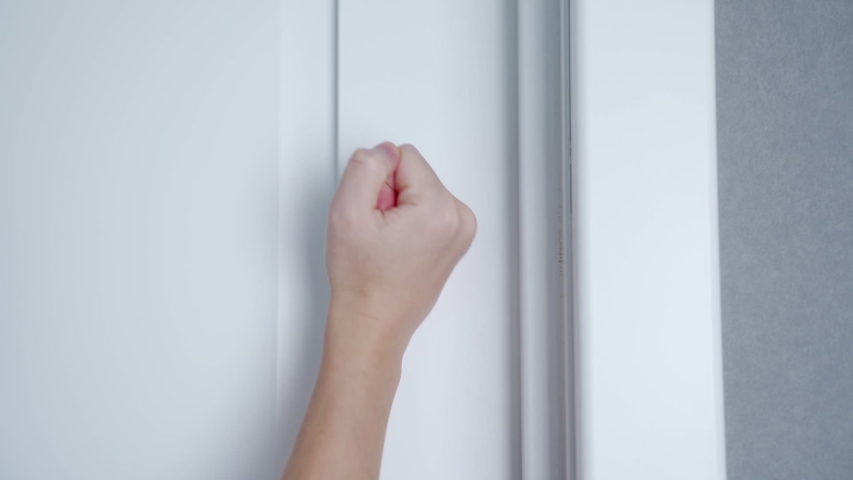 knocking door hand close banging on Stock Footage Video (100% Royalty ...