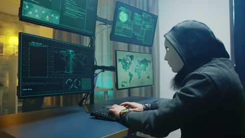 Side View Masked Hacker Writing Dangerous Stock Footage Video (100% ...