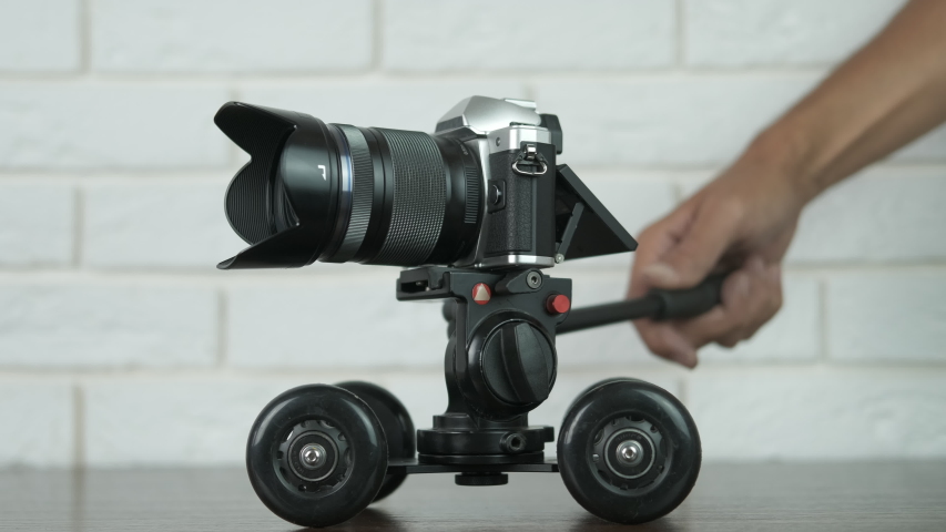 camera on trolley photographer's equipment dolly Stock Footage Video ...