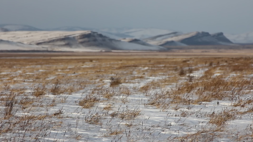 focus-shifted panorama snow-covered wasteland blown by Stock Footage ...