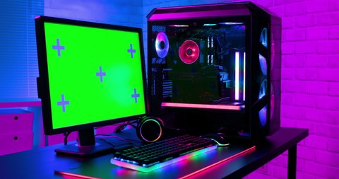 Green Screen Monitor Powerful Personal Computer Stock Footage Video ...