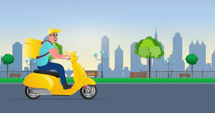 food delivery animation man delivers yellow Stock Footage Video (100% ...