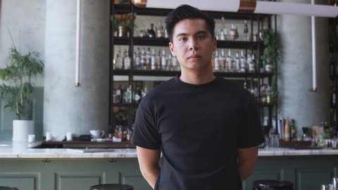 portrait male owner restaurant bar standing Stock Footage Video (100% ...