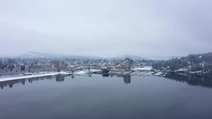 aerial shot flying towards coeur d'alene Stock Footage Video (100% ...