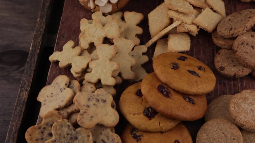 set different homemade cookies close-up background Stock Footage Video ...