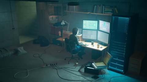 Dark Hacker Room Basement Connected Servers Stock Footage Video (100% ...