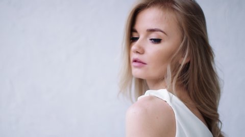 Flirting Adorable Lady Wave Hairstyle Perfect Stock Footage Video (100% ...