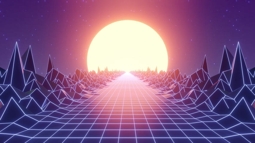 3D Cyberpunk Retro Synthwave Car Tunnel Landscape VJ Loop Motion Background Technology Videos