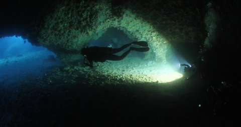 Cave Diving Underwater Scuba Divers Exploring Stock Footage Video (100% ...