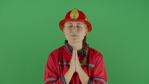 Scared Woman Firefighter Praying Life On Stock Footage Video (100% ...
