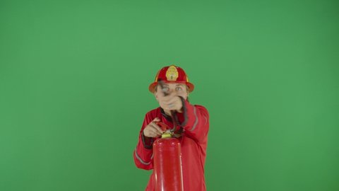 Woman Firefighter Extinguishing Fire Straight Camera Stock Footage ...
