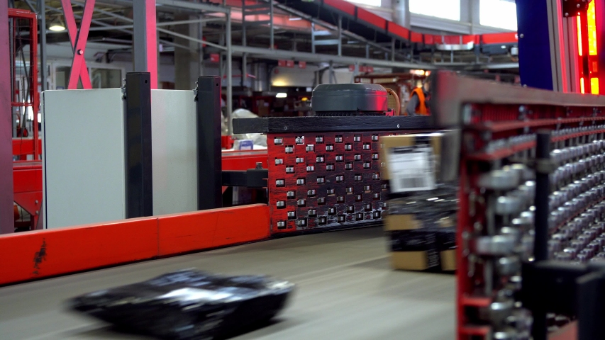 postal parcel sorting line conveyor system Stock Footage Video (100% ...