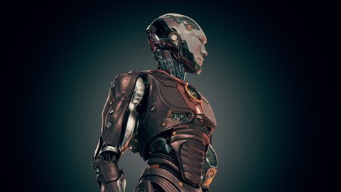 Red Humanlike Robot Turnaround Grunge 3d Stock Footage Video (100% ...