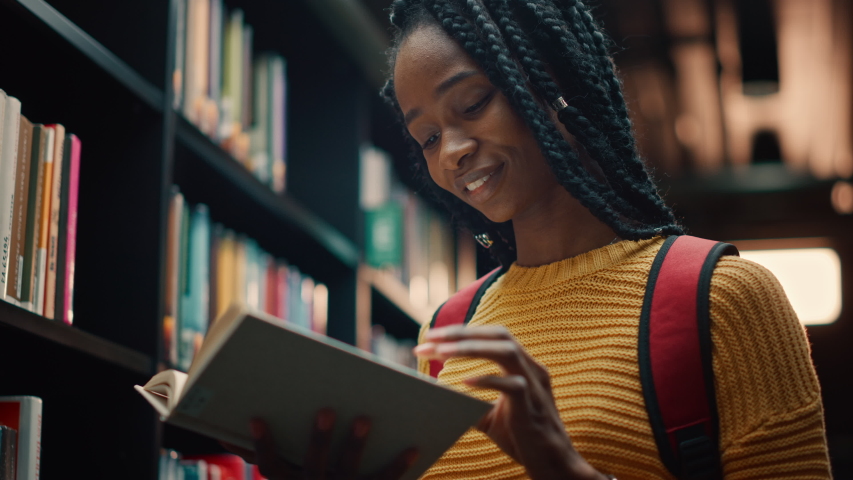 university library smart beautiful black girl Stock Footage Video (100% ...