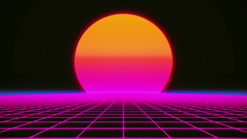 Synthwave wireframe net 80s. Retro futurism background. 3d illustration render seamless loop ...